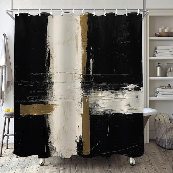 Amazon.com: TIYAANDSY Oil Painting Abstract Shower Curtain for Bathroom, Black White Brown Boho ...