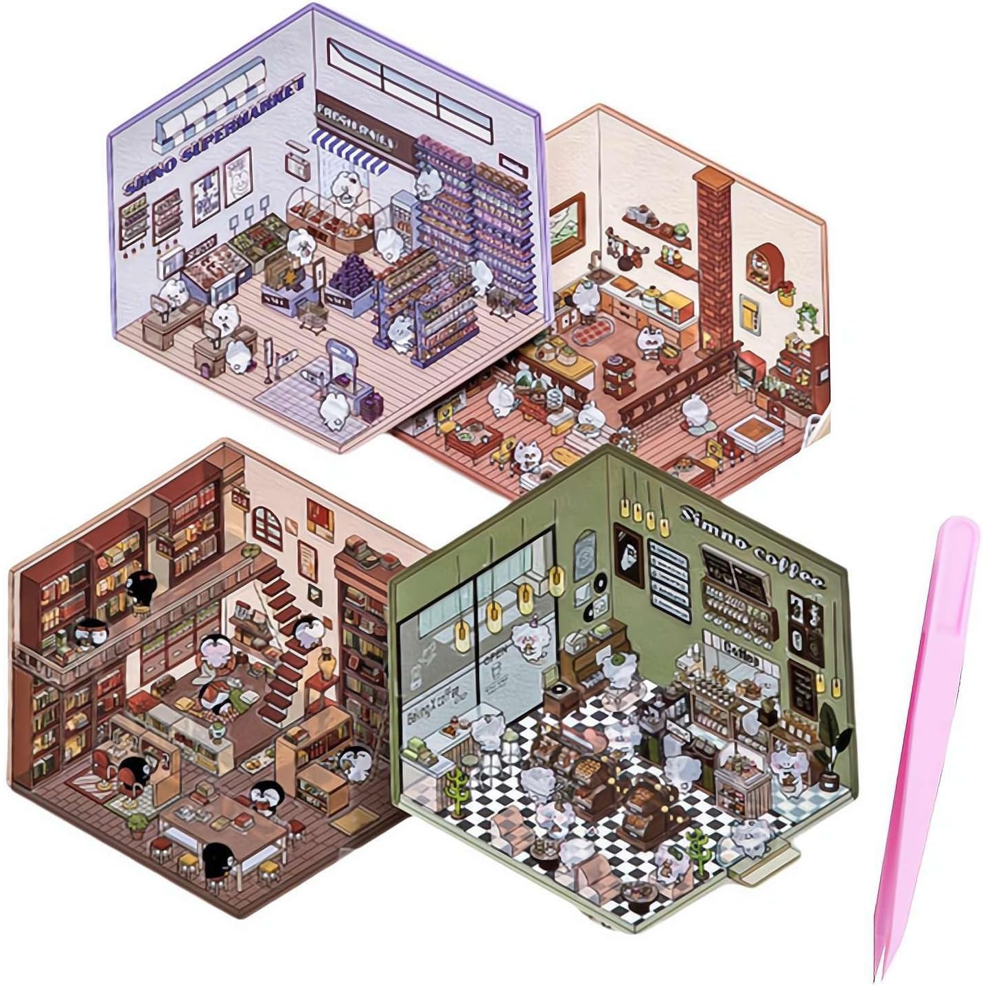 Amazon.com: 4 Sets DIY 3D House Stickers,Fun DIY Stickers Scene Make ...