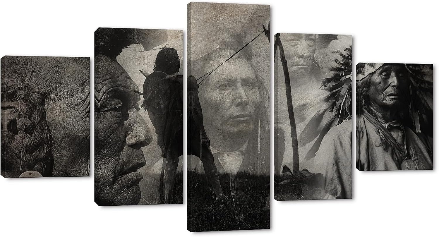 Amazon.com: 5 Pieces Black and White American Indians Portrait Canvas ...