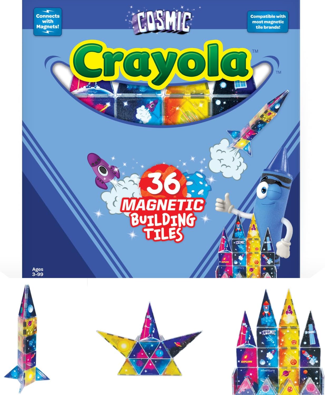 Amazon.com: CreateOn Crayola Cosmic Magnetic Tiles, Building Set for ...