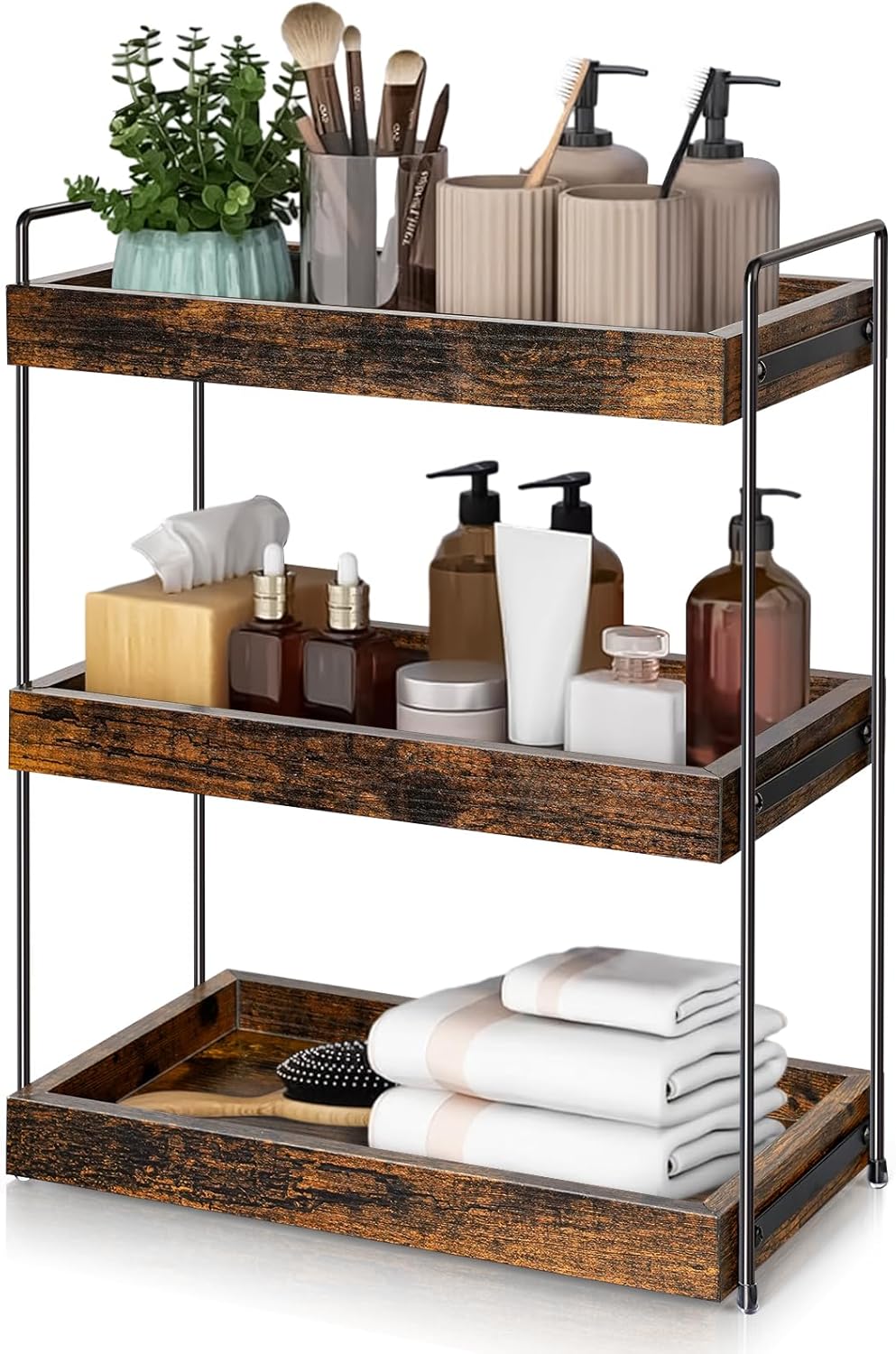 Amazon.com: 3-Tier Bathroom Countertop Shelf, Wood Spice Rack Organizer ...