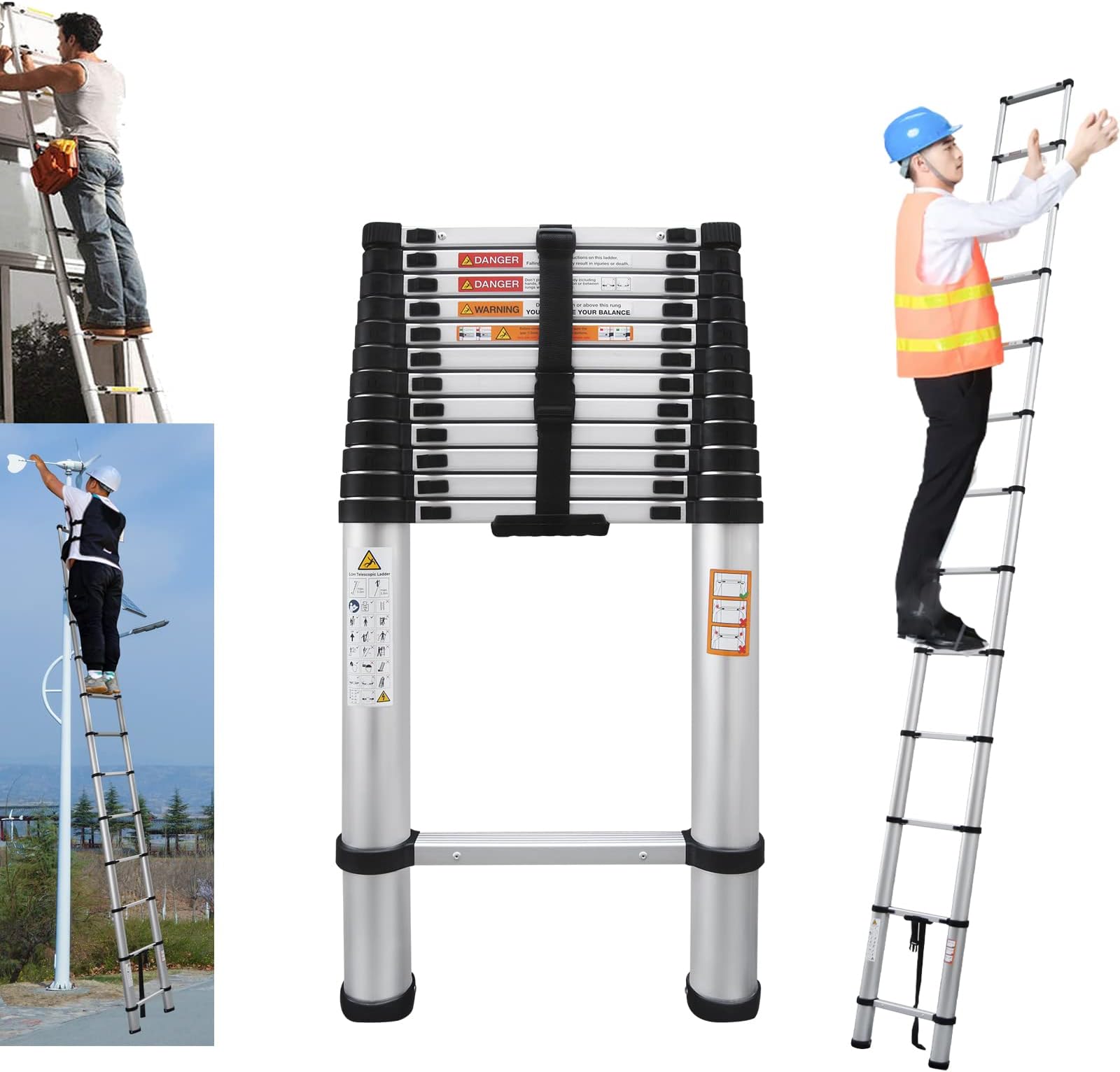 Amazon.com: Escalera telescópica de aluminio de 12 pies, escalera ...