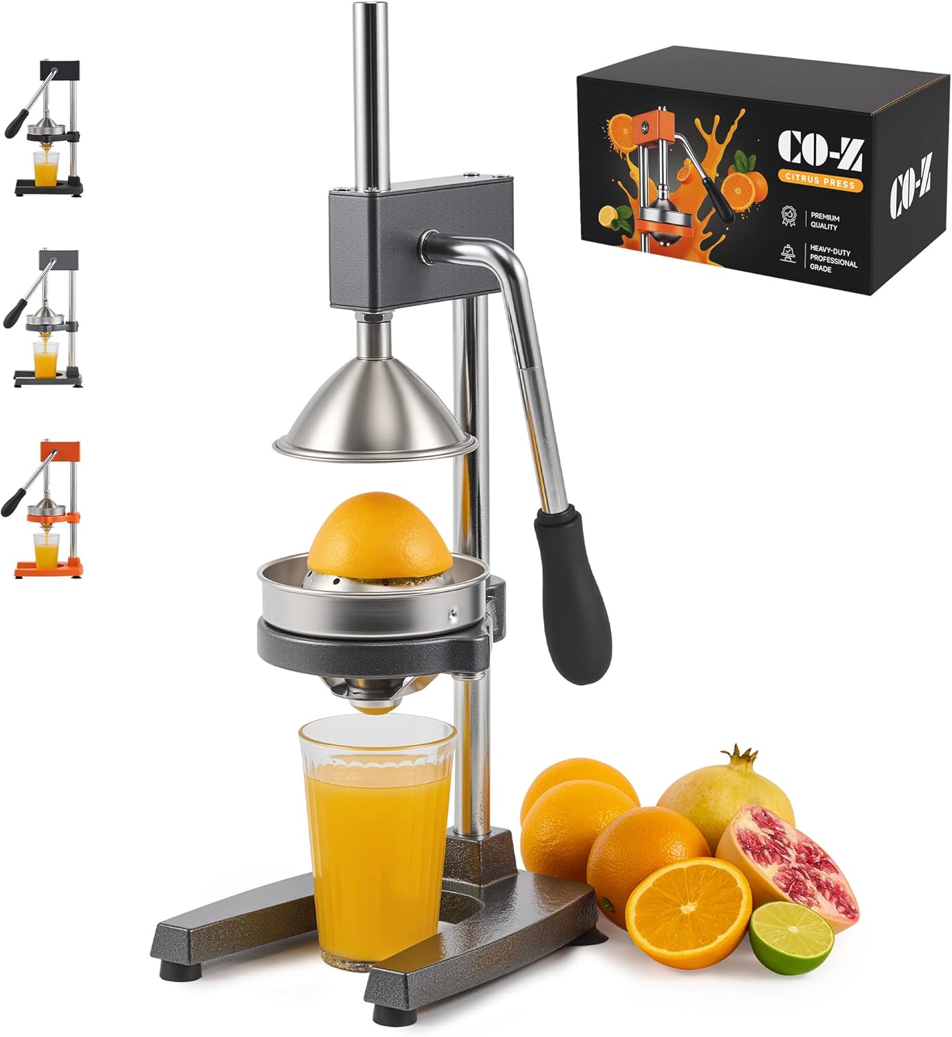 CO-Z Manual Citrus Juicer, Heavy-Duty Manual Juicer with Conical & Flat ...