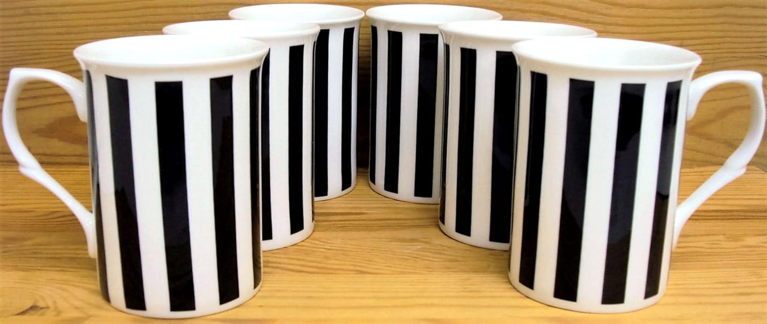 fromeuropewithlove Black Lines Mugs Set of 6 Fine Bone China Black ...