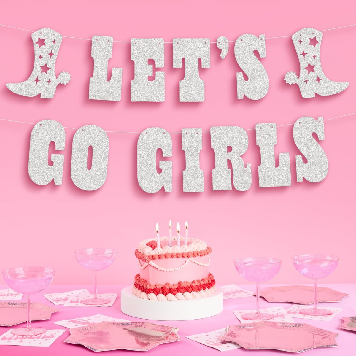 Amazon.com: xo, Fetti Let's Go Girls Glitter Banner - Silver, 5 Ft ...
