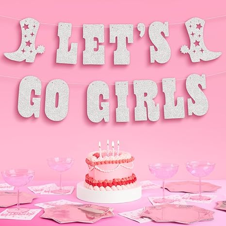 Amazon.com: xo, Fetti Let's Go Girls Glitter Banner - Silver, 5 Ft ...
