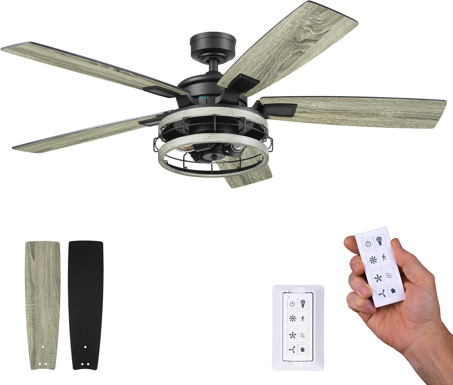 Honeywell Ceiling Fans Carnegie, 52 Inch Industrial Style Indoor LED ...
