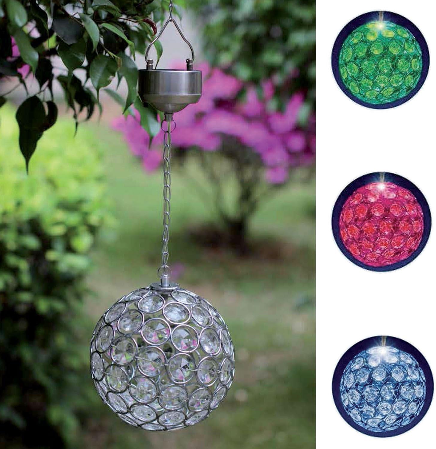 Amazon.com : Set of 2 - 14.5cm Colour Changing Hanging Solar Crystal ...