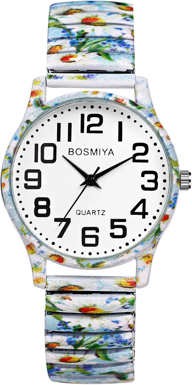 Oidea Women's Easy Reader Watch: Bohemian Print Elastic Strap Watches ...