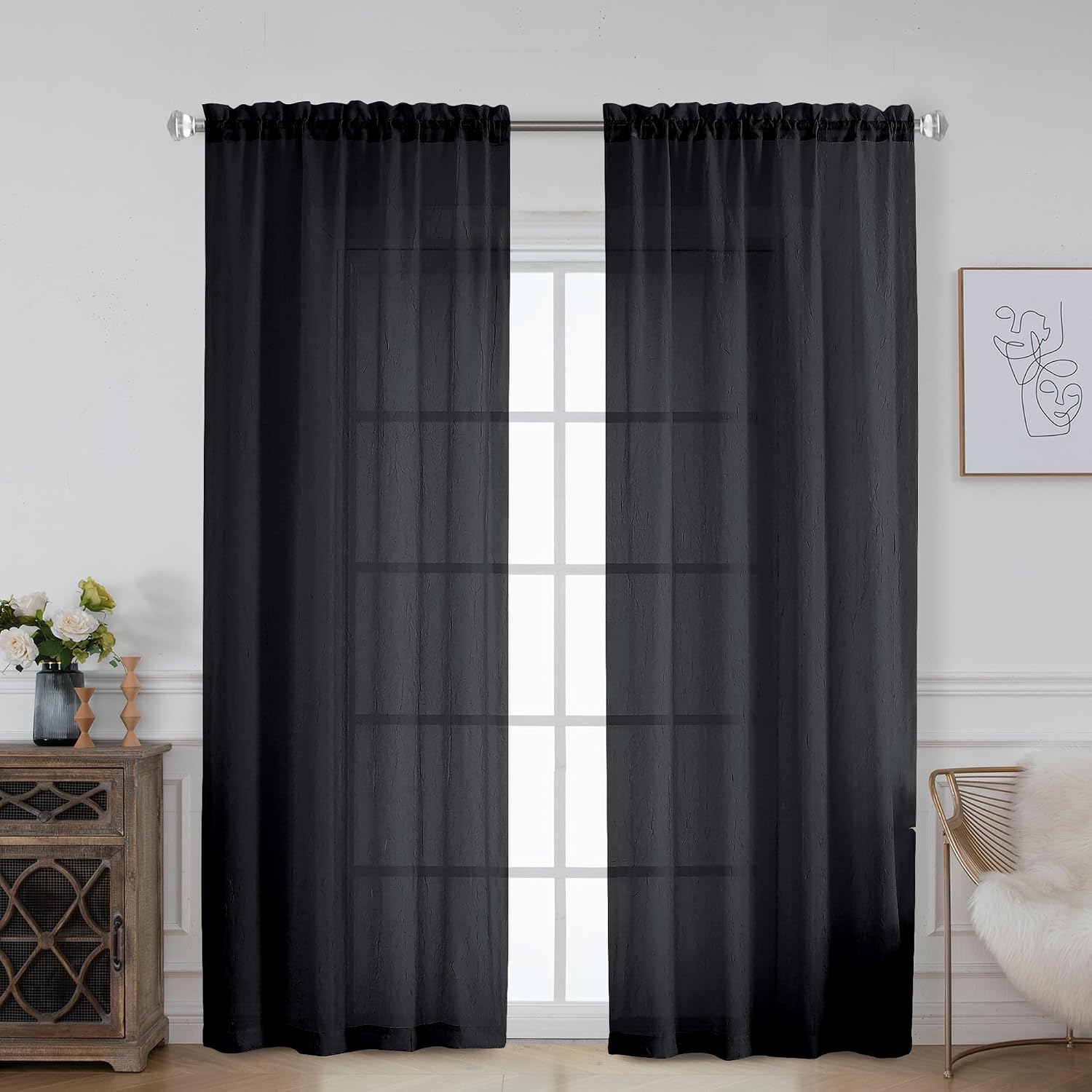 Amazon.com: OVZME 4 Panels Crushed Voile Sheer Curtains 84 inch, Light ...
