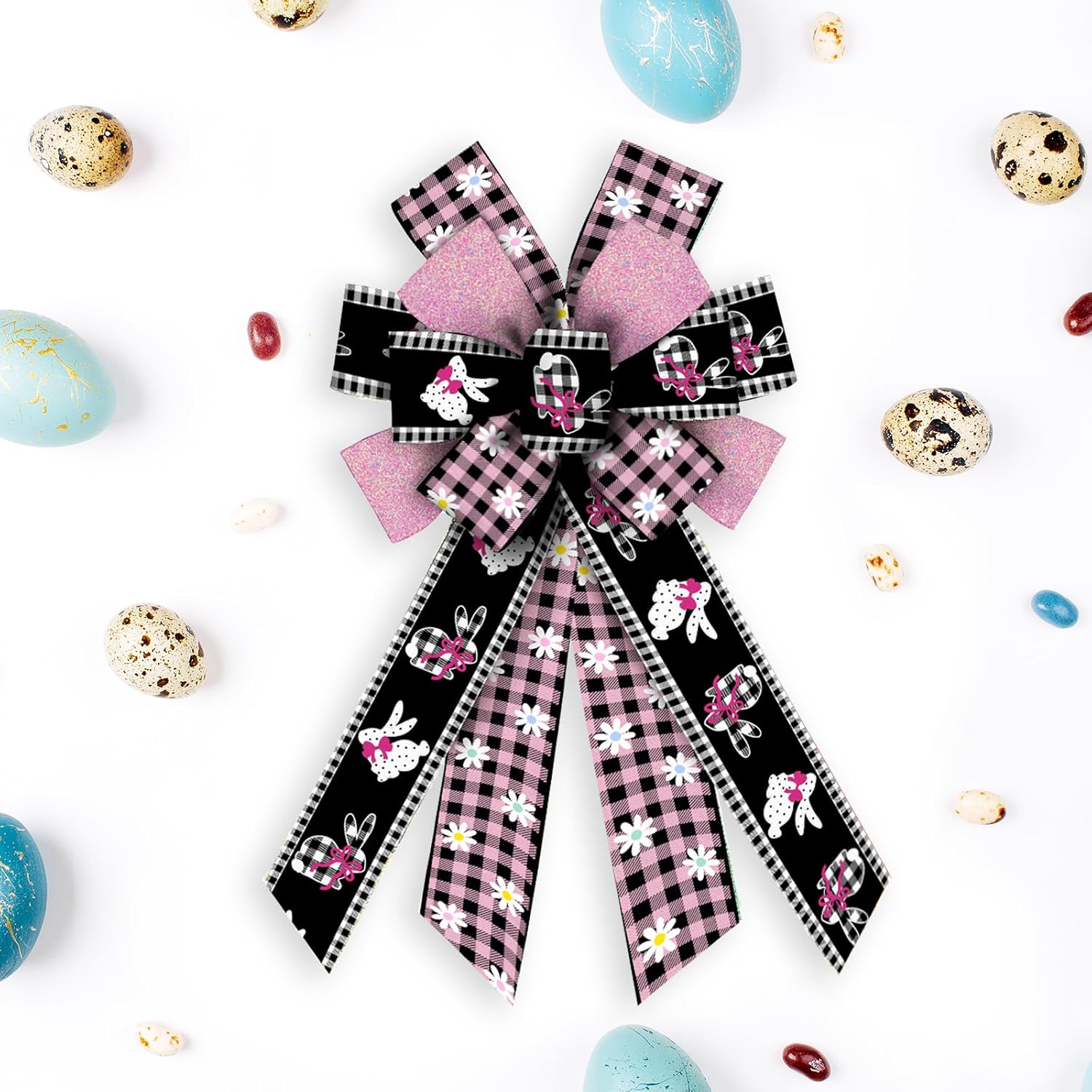 Amazon.com: Hying Large Easter Bunny Bows for Wreath, Easter Wreath ...
