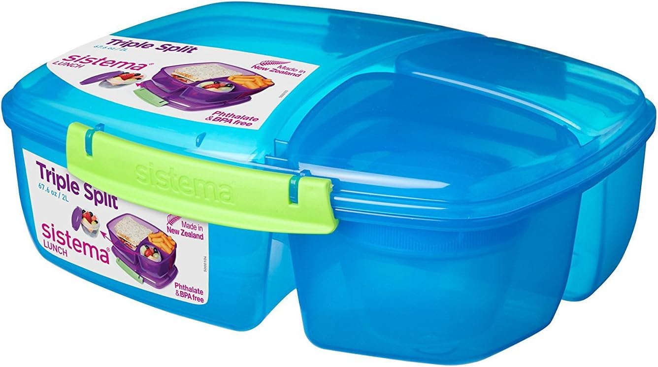 Sistema Lunch Triple Split Lunch Box with Yoghurt Pot 2 litres Food ...