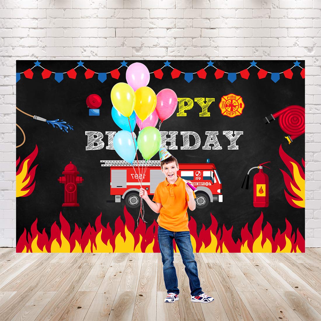 Fireman Birthday Backdrop for Boys Firefighter Happy Birthday ...