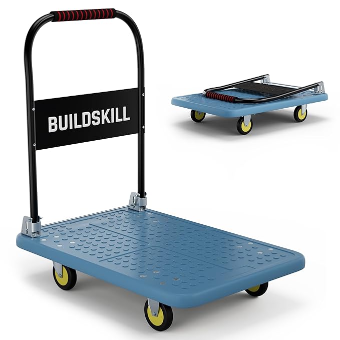 BUILDSKILL 250kg Platform Trolley | 360° Rotating TPR Wheels | 71cm x ...