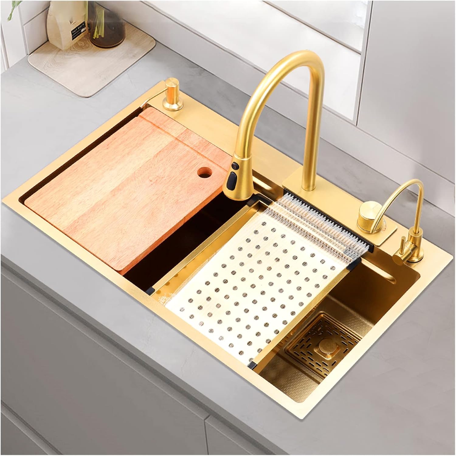 Gold Stainless Steel Waterfall Sink Kitchen Sink Waterfall Fittings ...