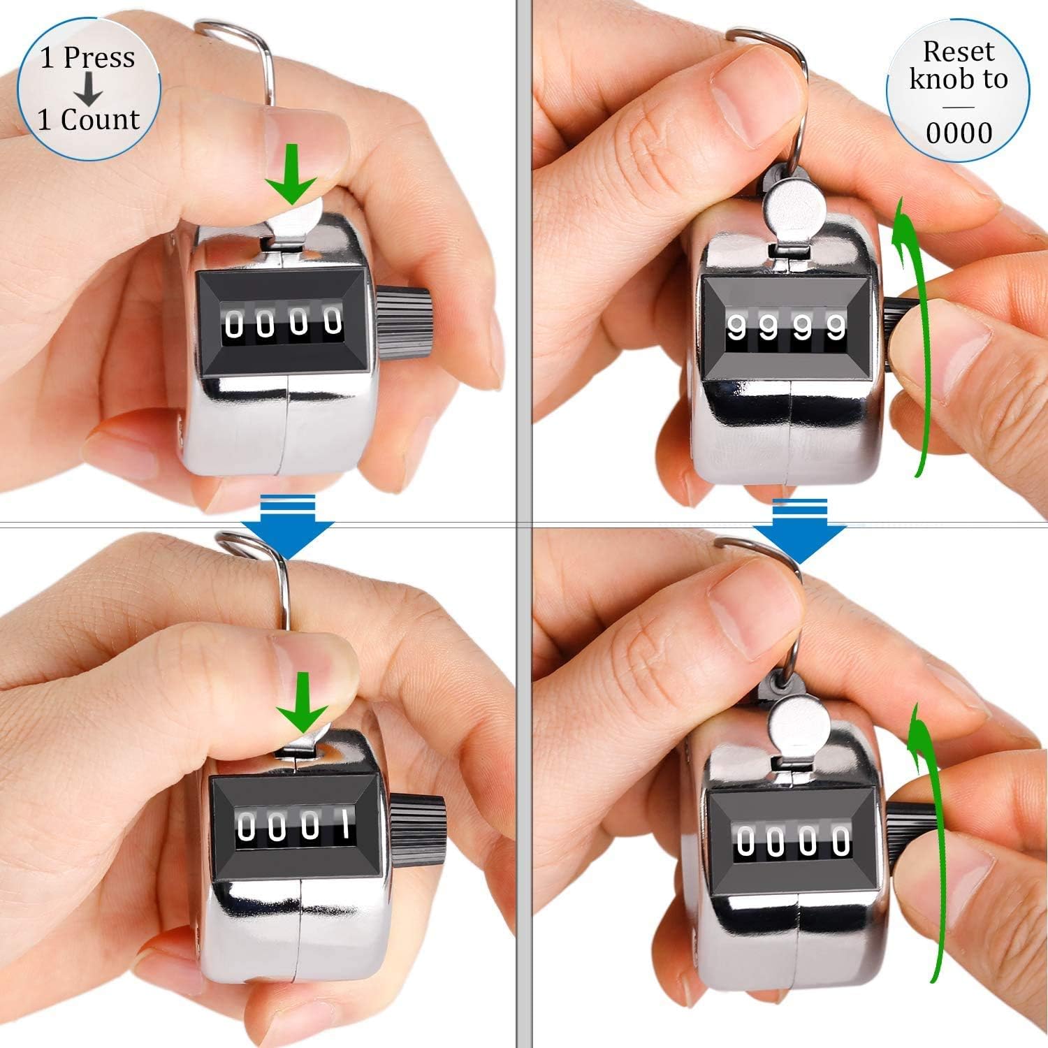 Buy White Deer Pack of 2 Hand Tally Counter 4 Digit Mechanical Palm ...