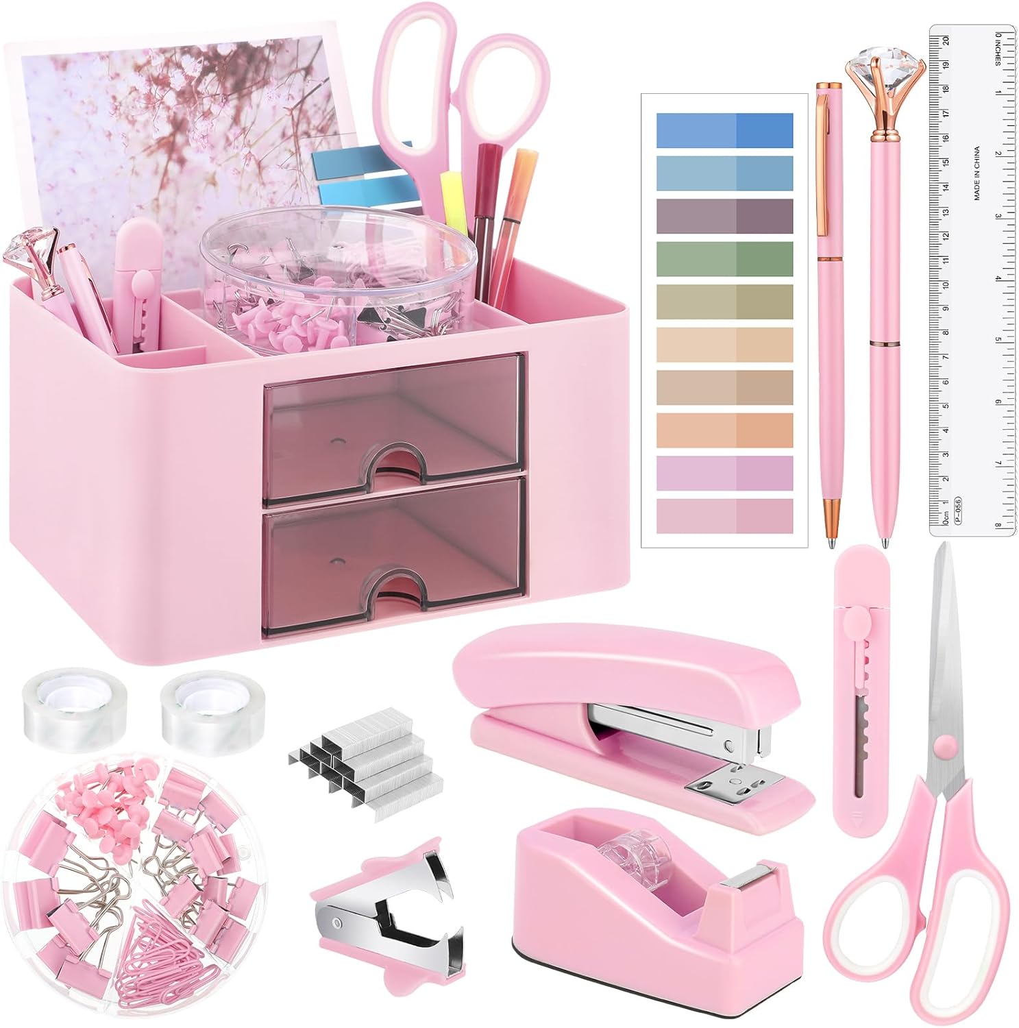 Amazon.com : 14 Pcs Pink Office Supplies, Pink Desk Organizer with ...