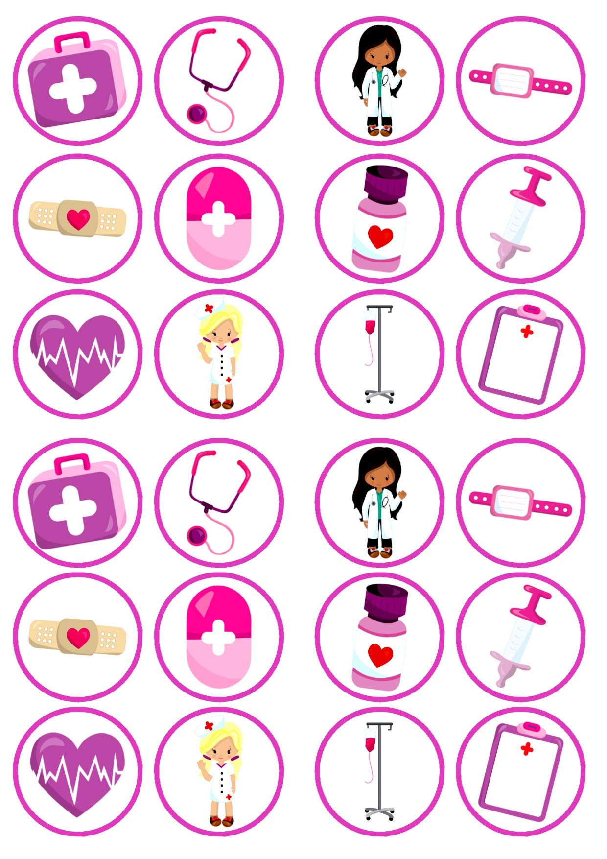 Buy 24 Pink Girl Nurses Doctors Hospital #6 Discs Edible Cupcake ...