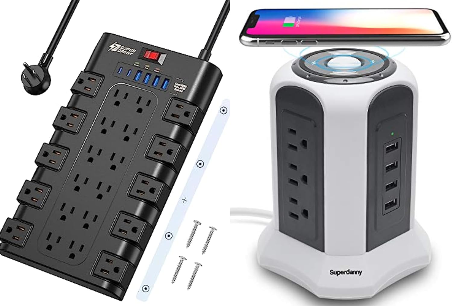 Amazon.com: 10ft Power Strip Tower Wireless Charger & SUPERDANNY Surge ...