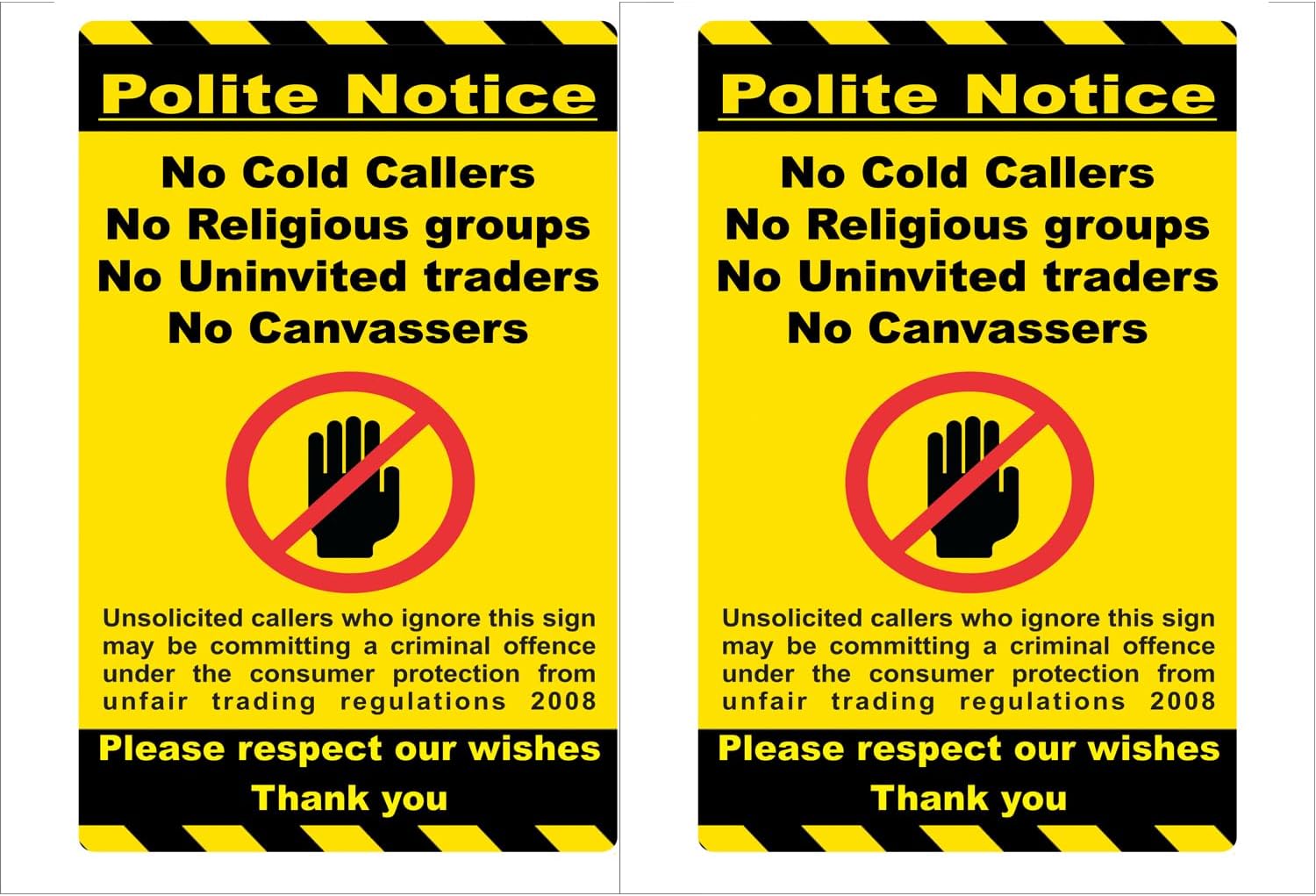 USSP&S No Cold Callers, Canvassers, Sales, Front Door Sticker Sign ...