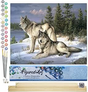 Figured'Art Paint by Numbers Kit for Adults Wolves Couple 40x50 cm - Craft Art Painting Rolled ...