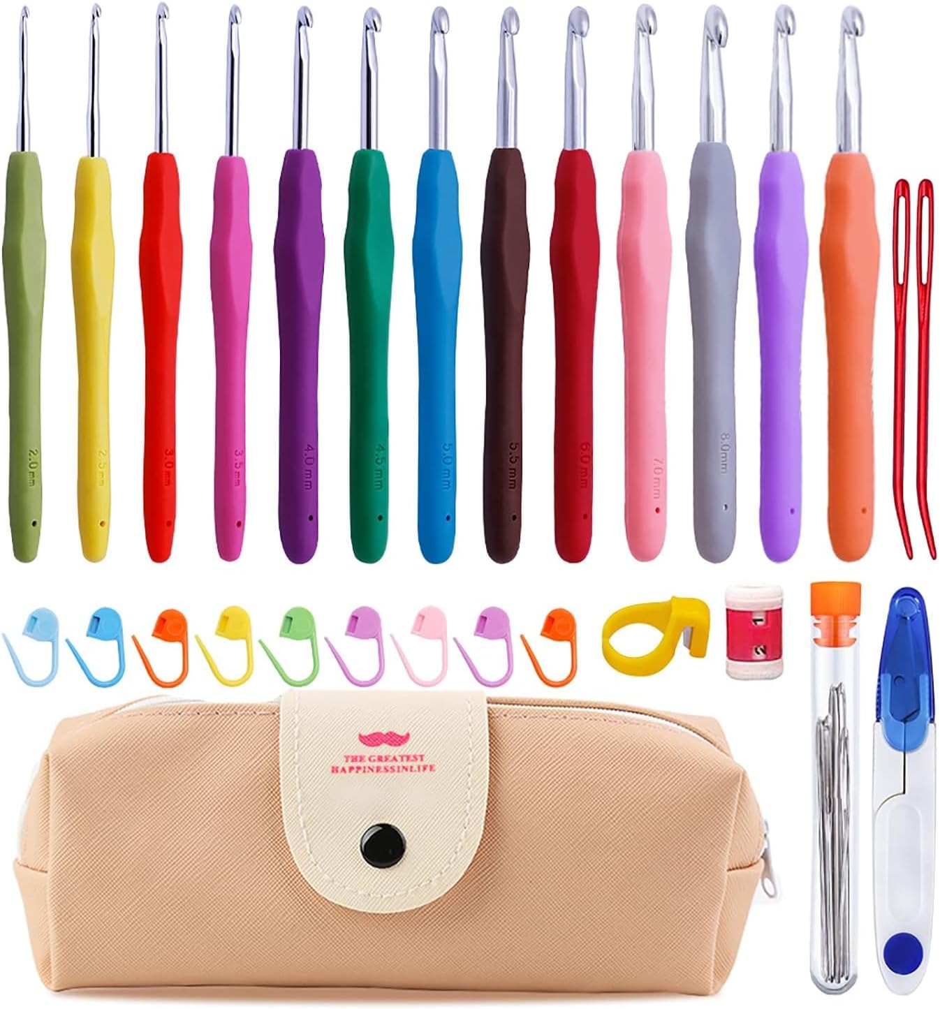 38 Pack Crochet Hook Set with Ergonomic Handles 13 Sizes Crochet Hooks ...