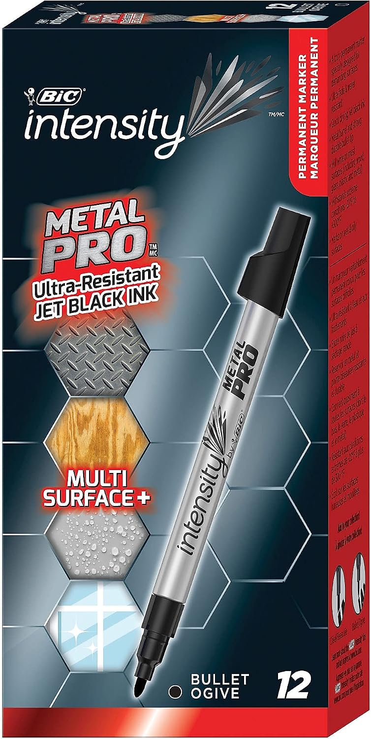 BIC Intensity Metal PRO Permanent Marker, Fine Point, Black, 12-Count ...
