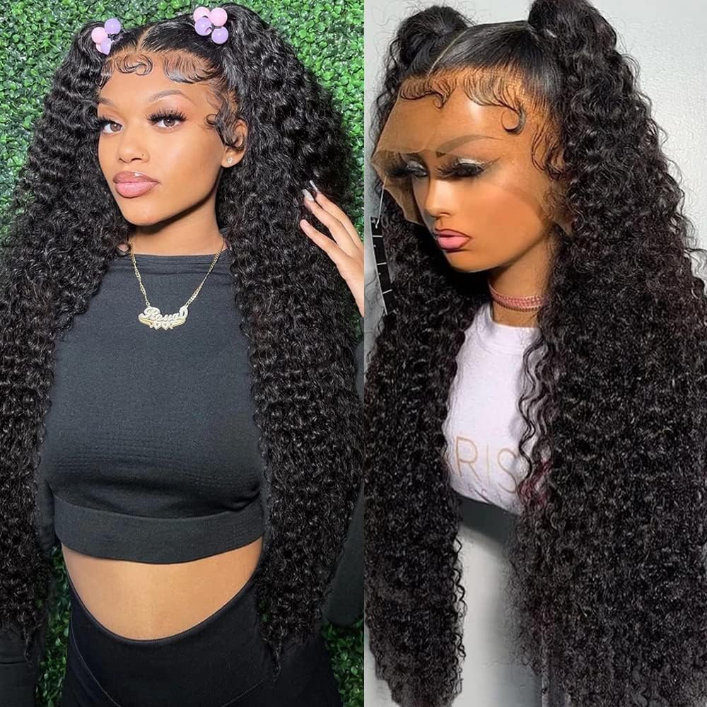 Amazon.com : 28 inch Deep Wave Lace Front Wigs Human Hair 180% Density ...