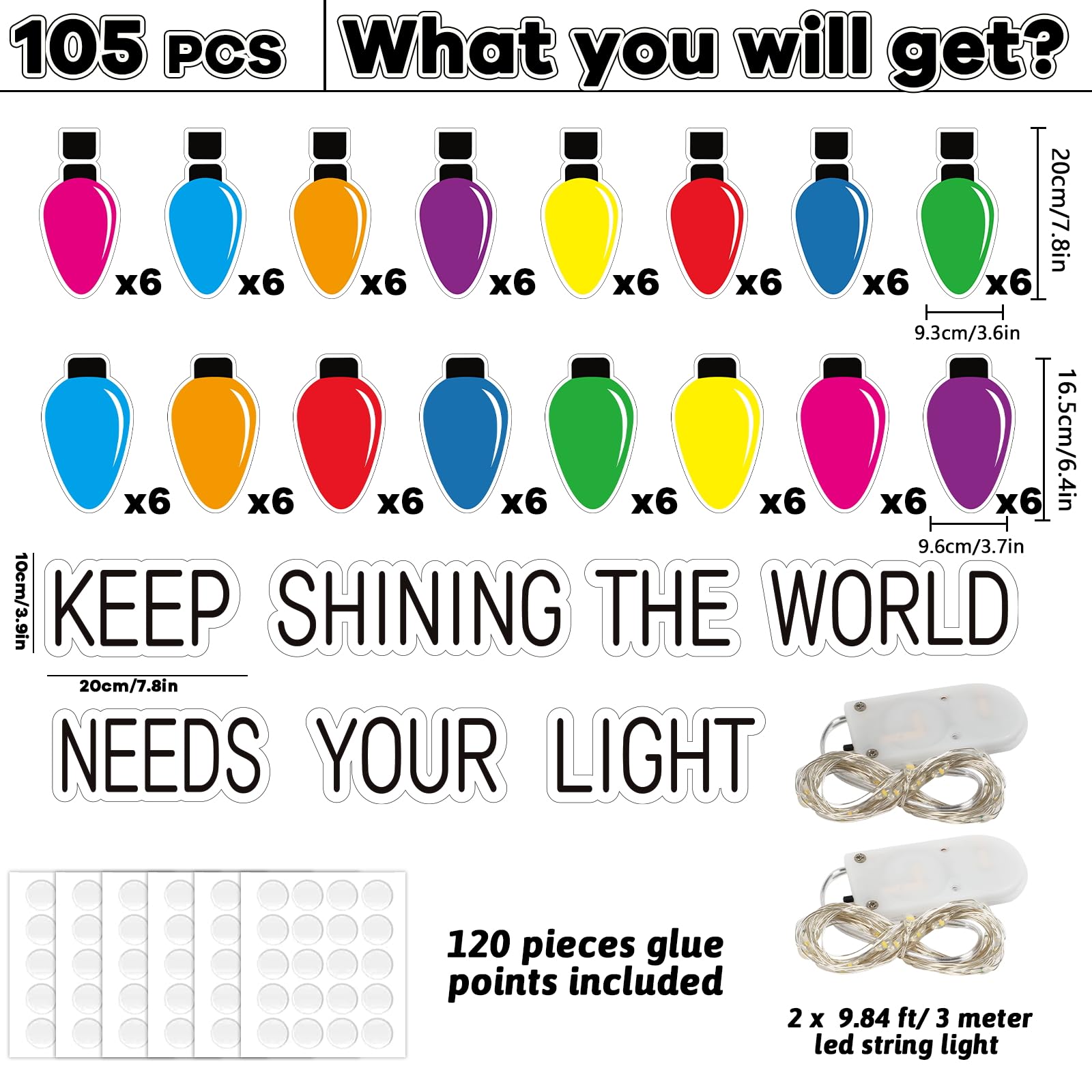 Snapklik.com : ZOIIWA 105 Pieces Christmas Light Bulbs Bulletin Board ...