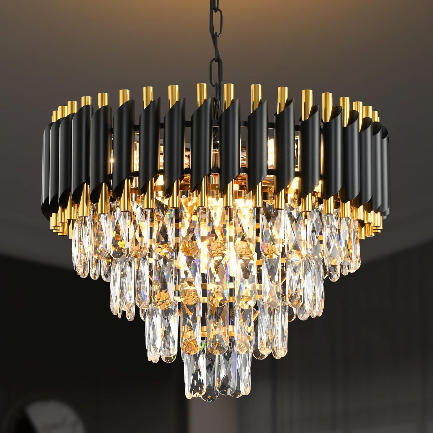 Gold Modern Crystal Chandelier 4-Tier K9 Round Black and Gold Crystal ...