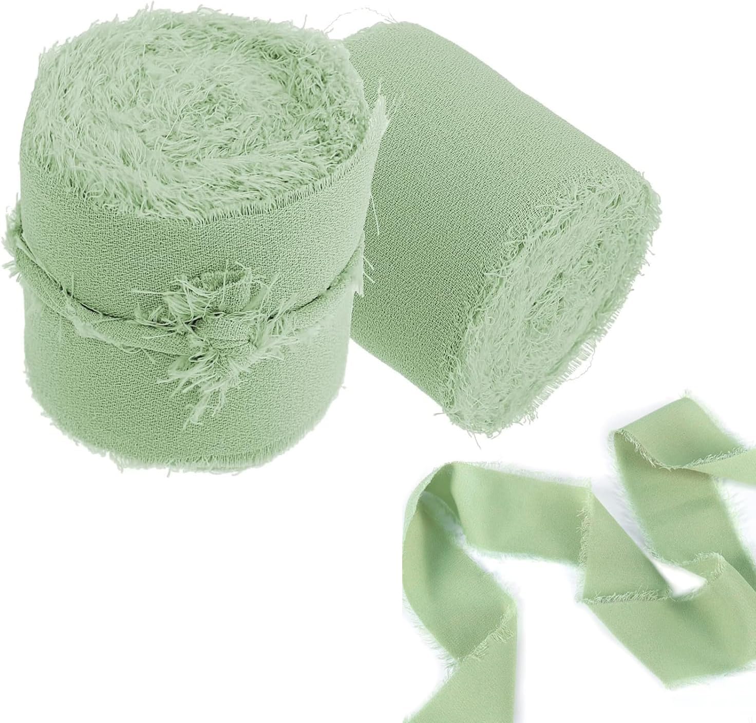 2pcs sage Ribbon, Light Green Ribbon Chiffon Ribbon with Frayed Edge ...