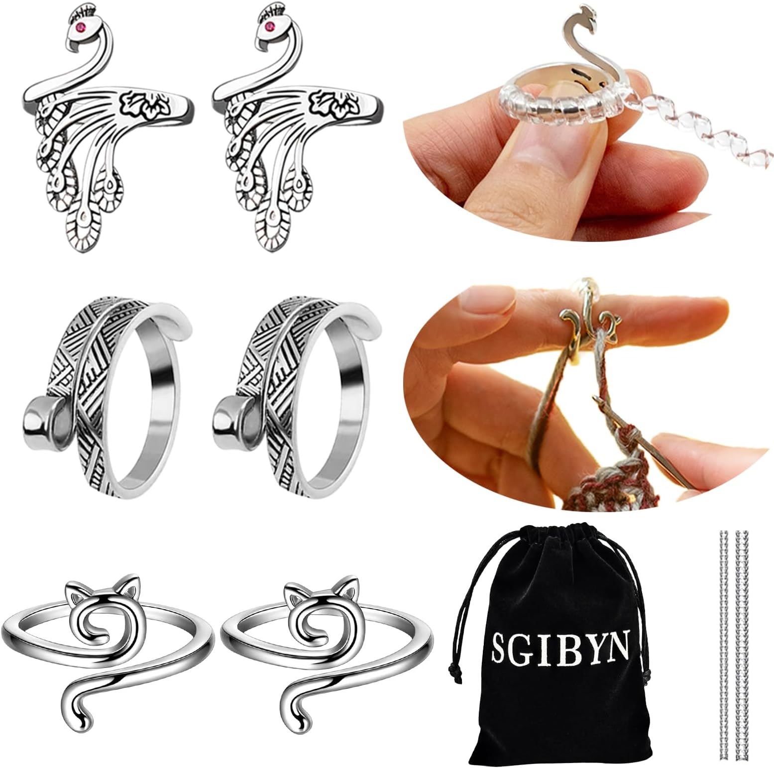 SGIBYN 6 Pack Adjustable Crochet Tension Ring for Crocheting, Cat ...