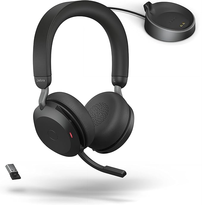 Jabra Fone de ouvido Evolve2 75 sem fio PC com base de carregamento e ...