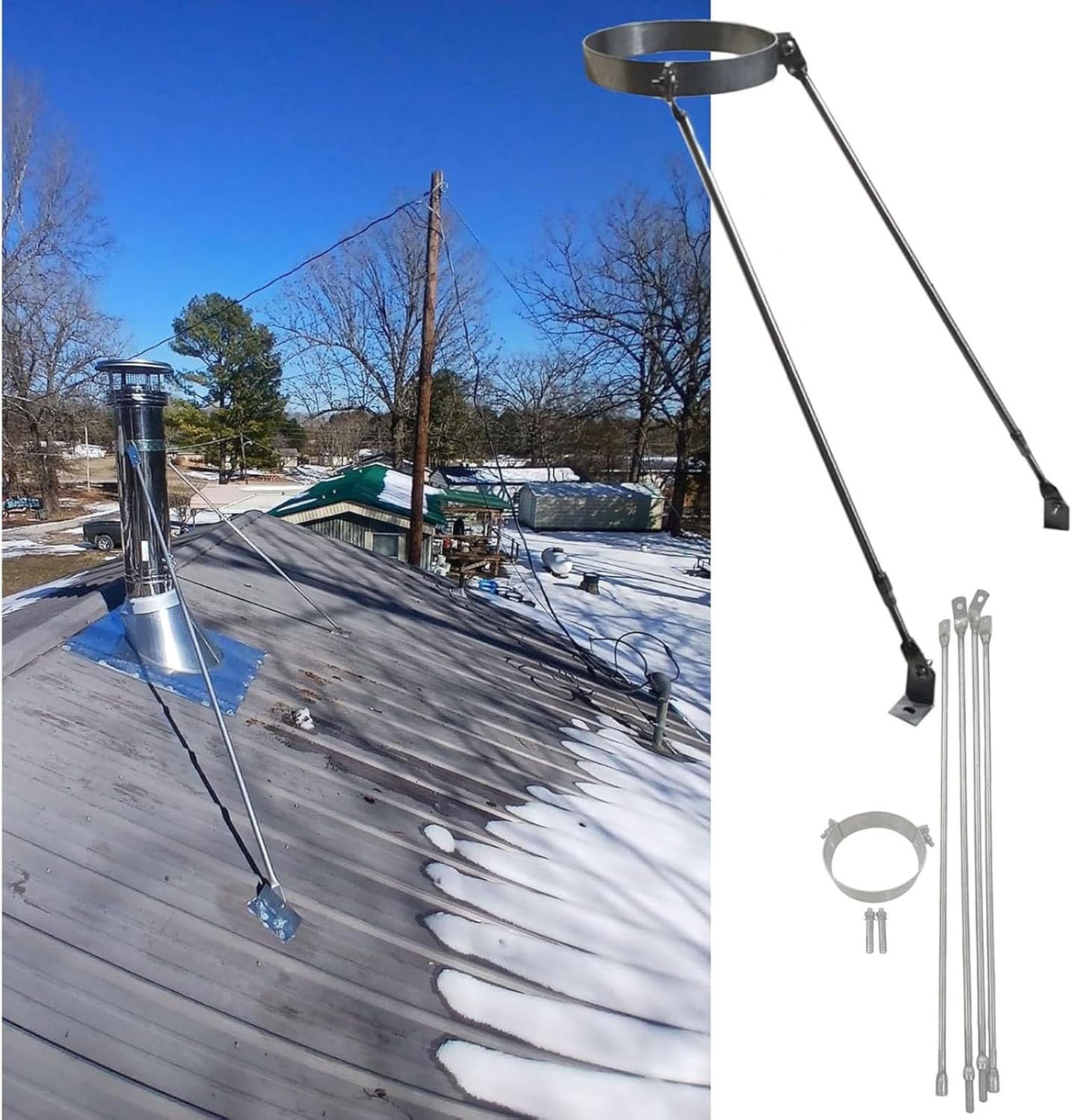 Metal Roof Chimney Pipe Brace Holder Kit, 6 3/4" Support Brackets for ...