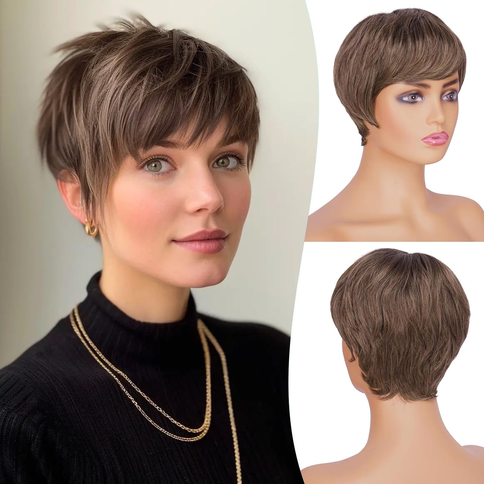 Amazon.com: FESHFEN Pixie Cut Wigs Synthetic Short Brown Blonde Pixie ...