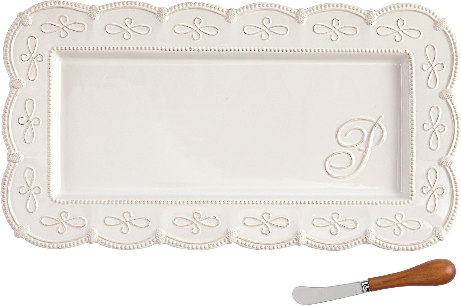 Amazon.com | Mud Pie P Initial Hostess Platter Tray Set, Ivory: Platters