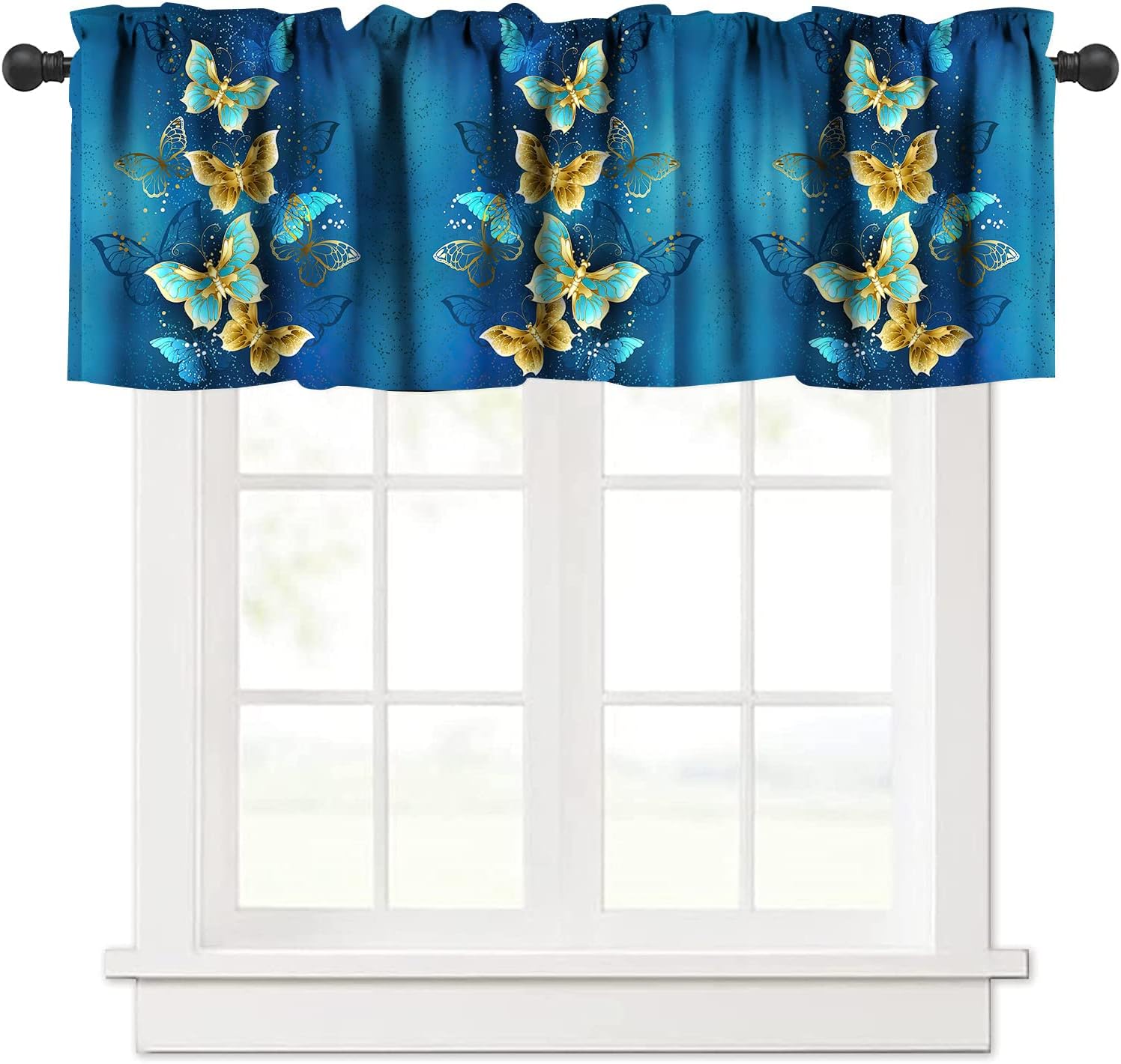 Amazon.com: GoDazzling Butterfly Kitchen Window Valance, Blue and ...