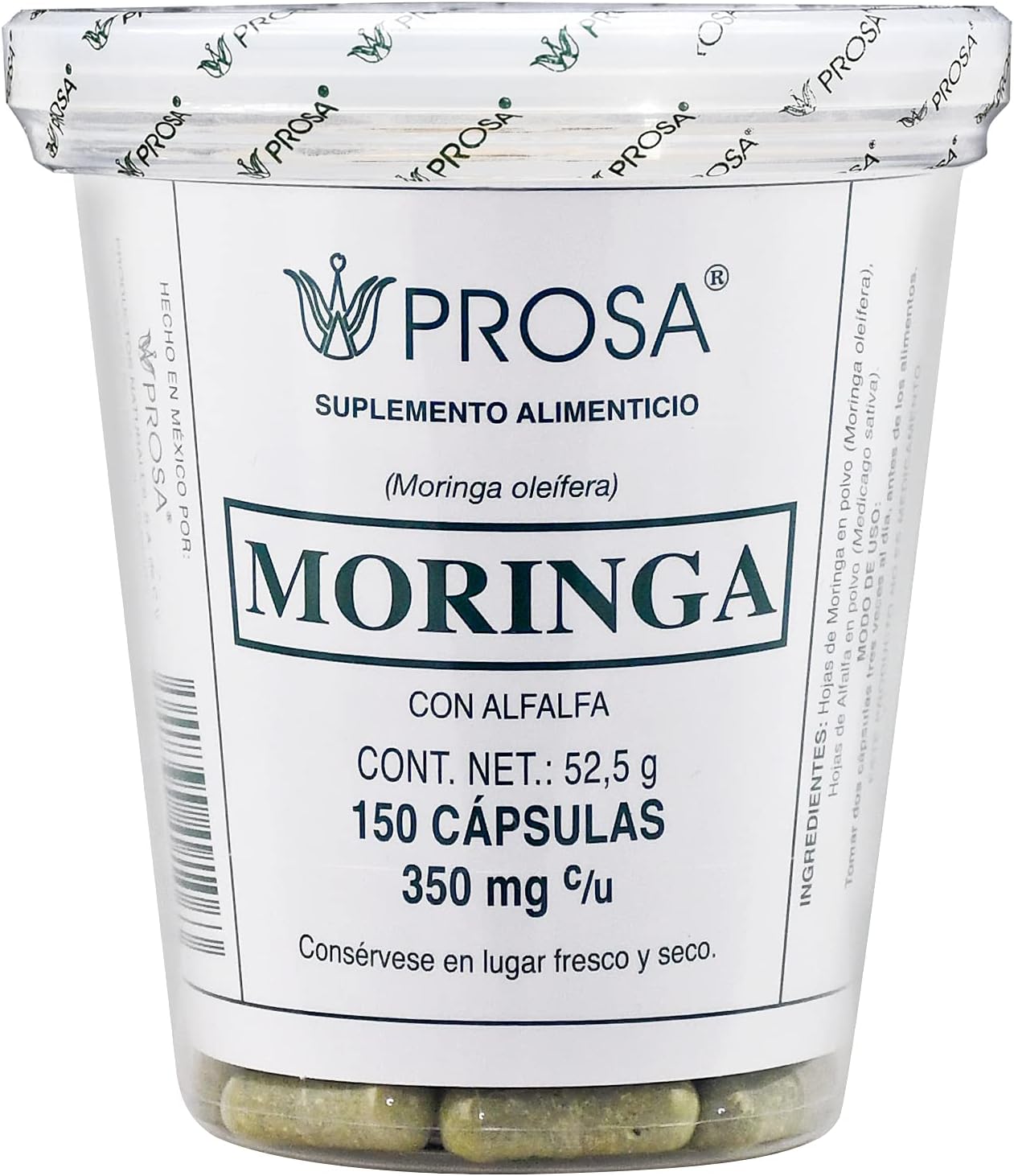 Prosa | Cápsulas de Moringa con Alfalfa, frasco con 150 cápsulas de 350 ...