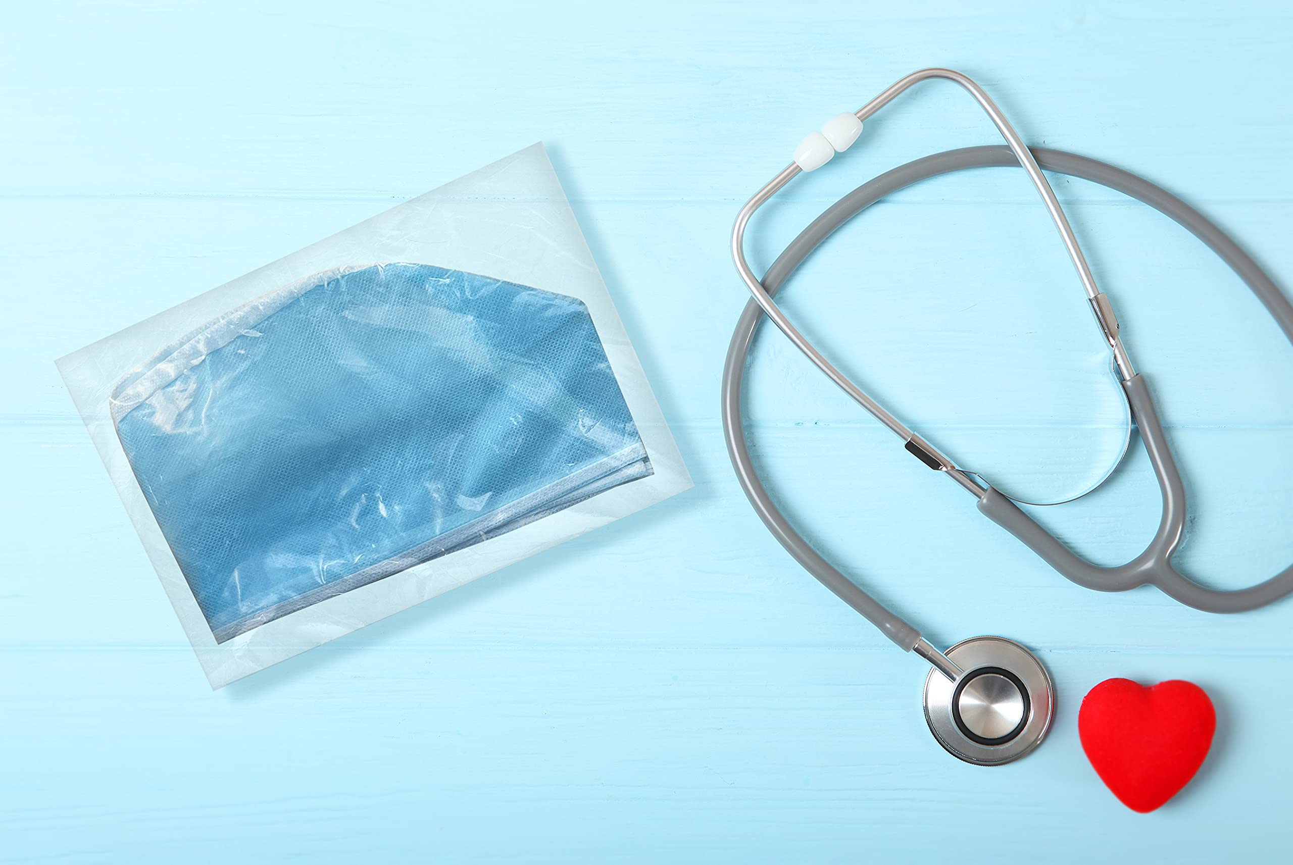 Blue Surgeon Caps. Disposable Surgical Head Covers with Ties for ...