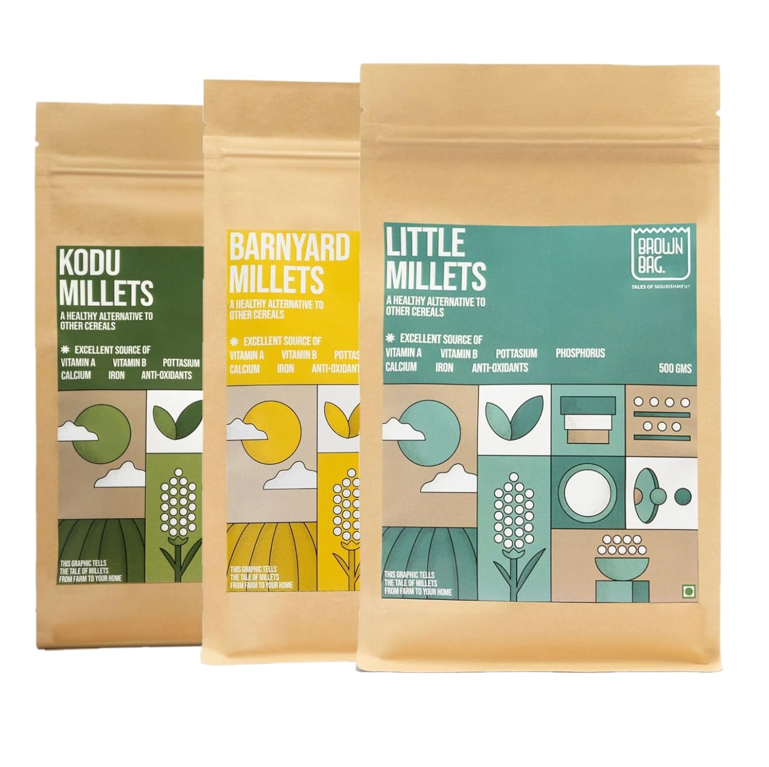 Millets - 1.5 Kg Kodo, Little, Barnyard Millet Organic Natural ...