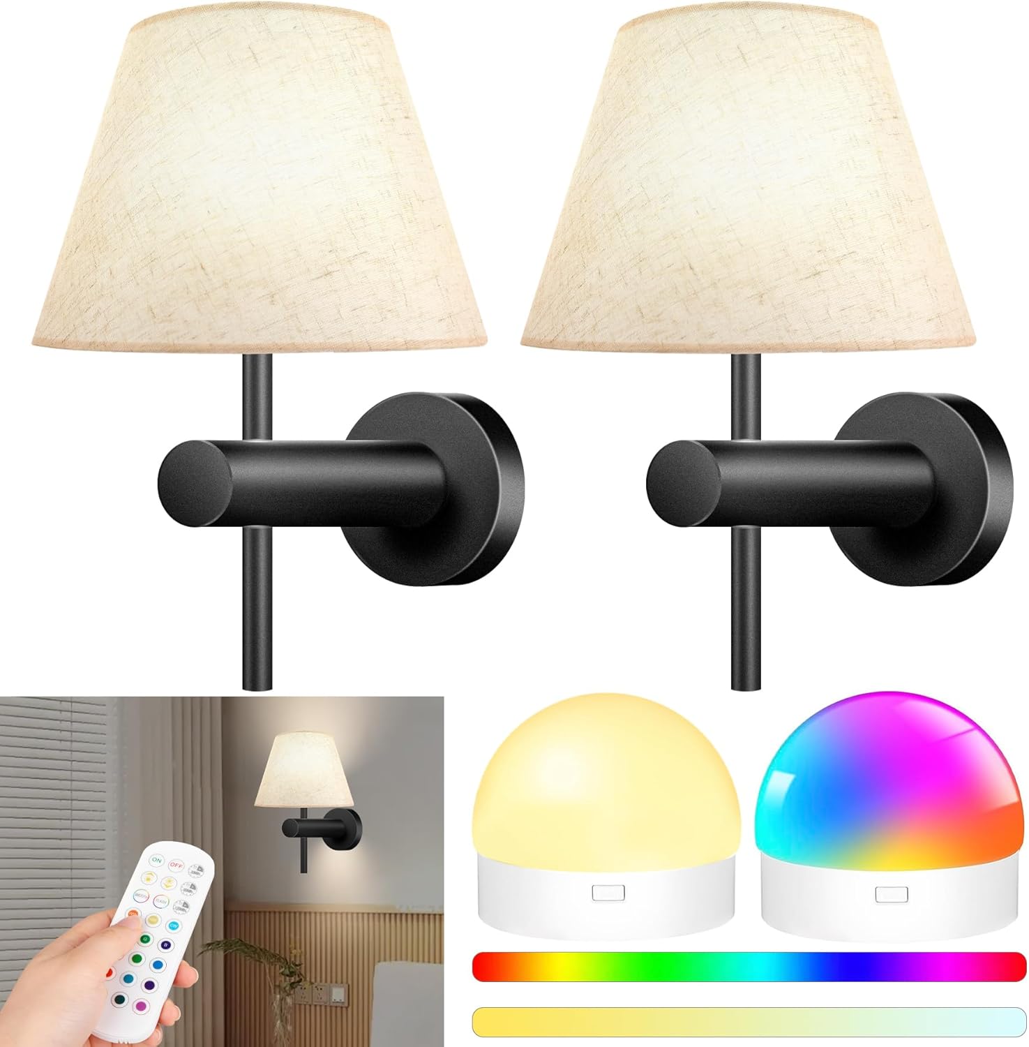 StarMoitic 10000mAh Battery Operated Wall Sconces Set of Two with ...