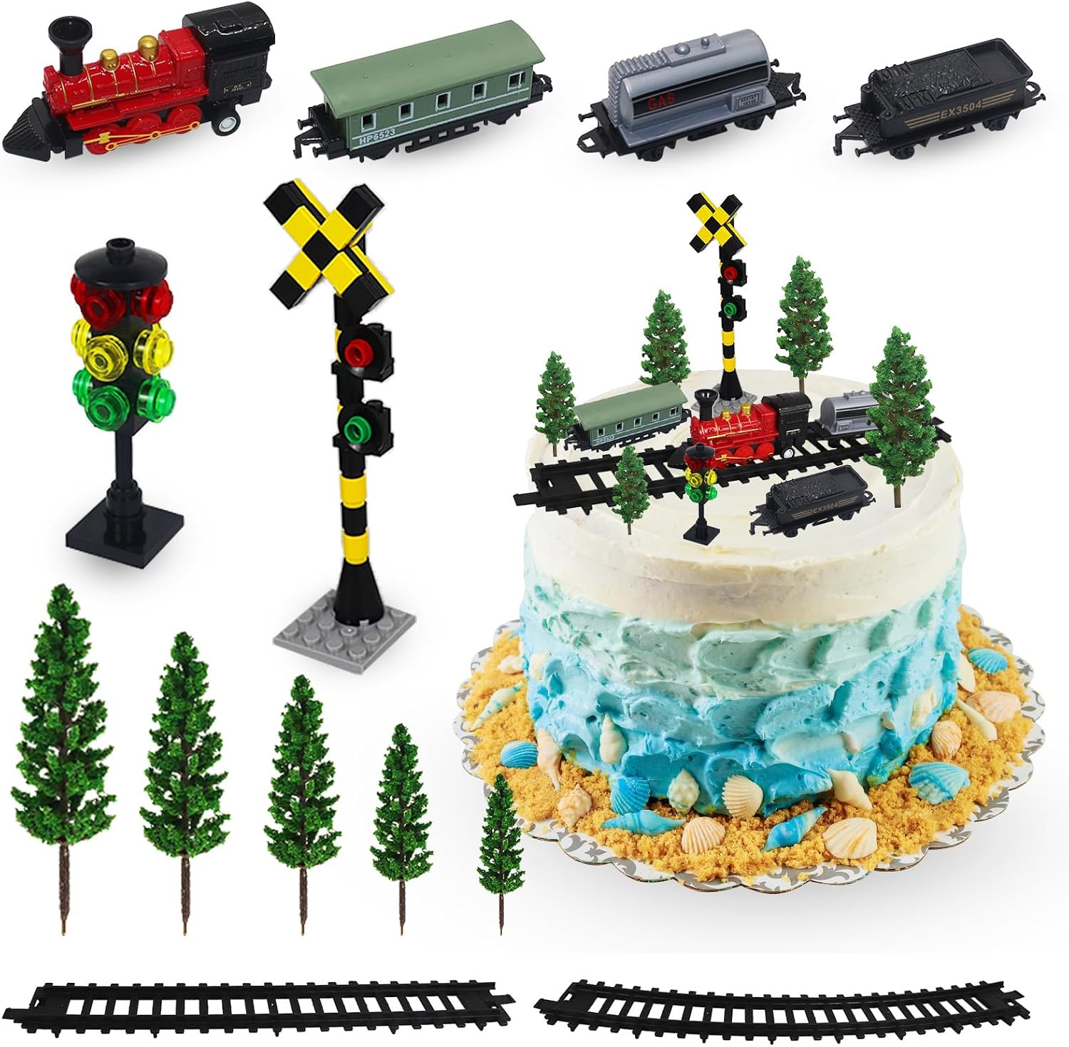 Yilazey 13pcs Train Themed Cake Toppers Stand Up, Train Pull-back Model ...