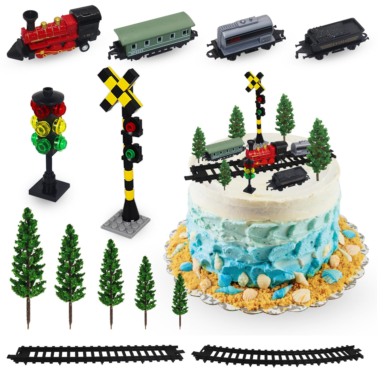 13pcs Train Pull-back Model, Train Cake Topper Decorations with Track ...