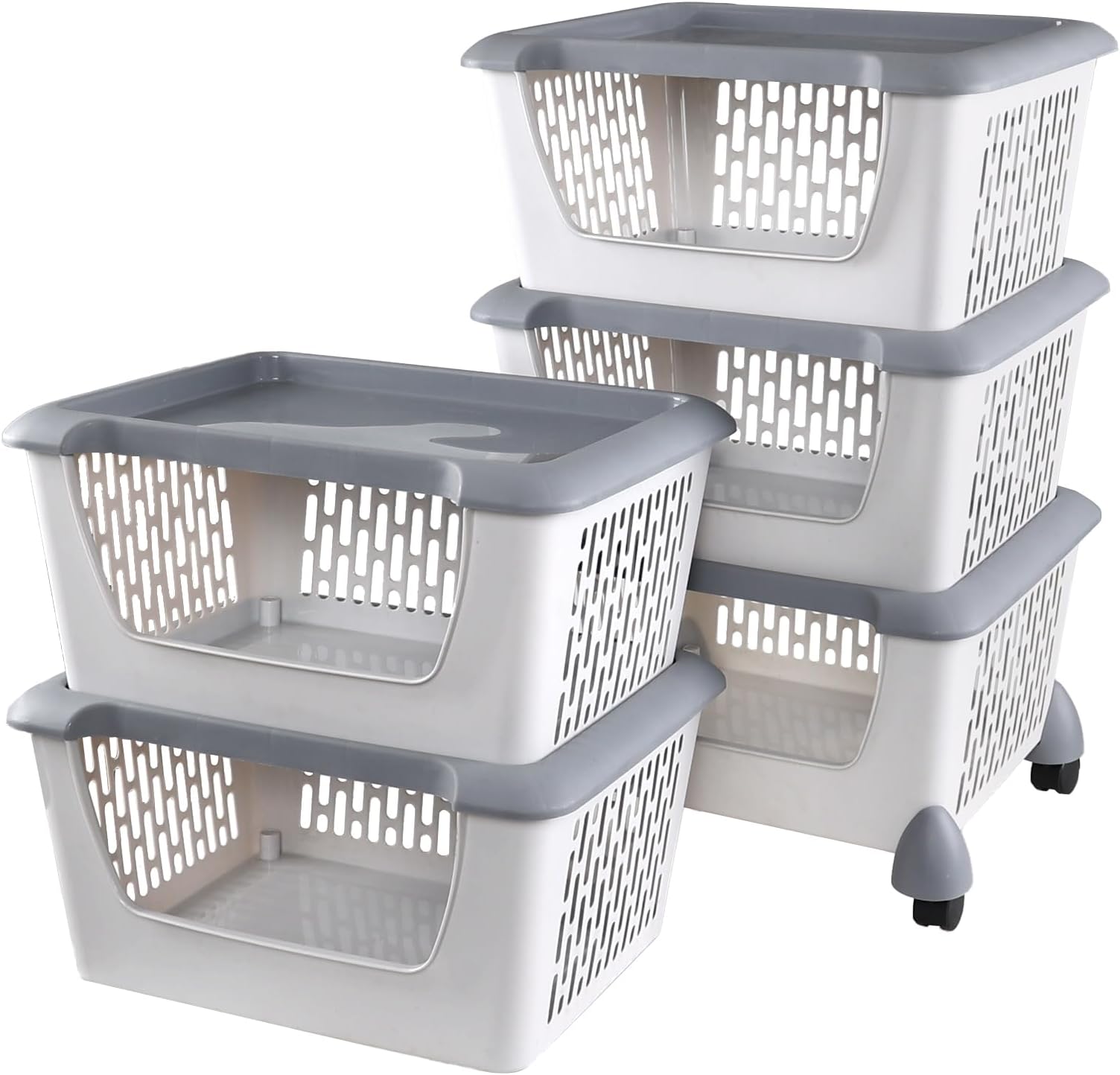 Amazon.com : Knifefish 5 Tiers Large Plastic Storage Basket Rack with ...