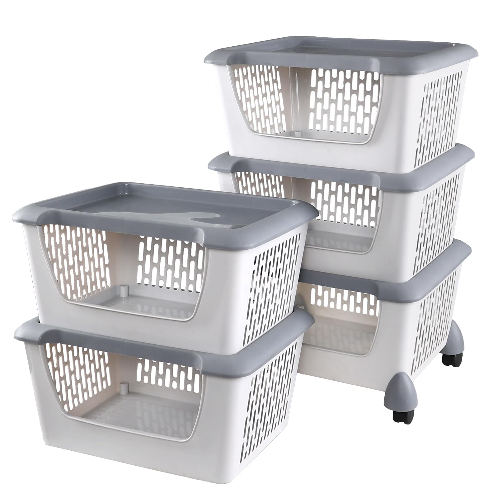 Amazon.com : Knifefish 5 Tiers Plastic Stackable Storage Basket Rack ...