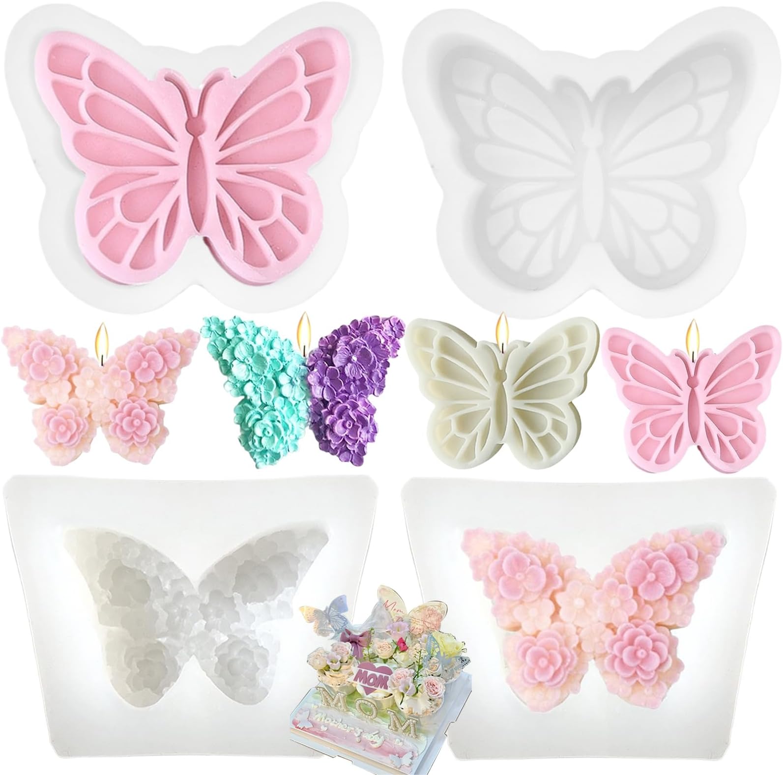 Amazon.com: 2Pcs Flower Butterfly Silicone Molds, Floral Butterfly ...