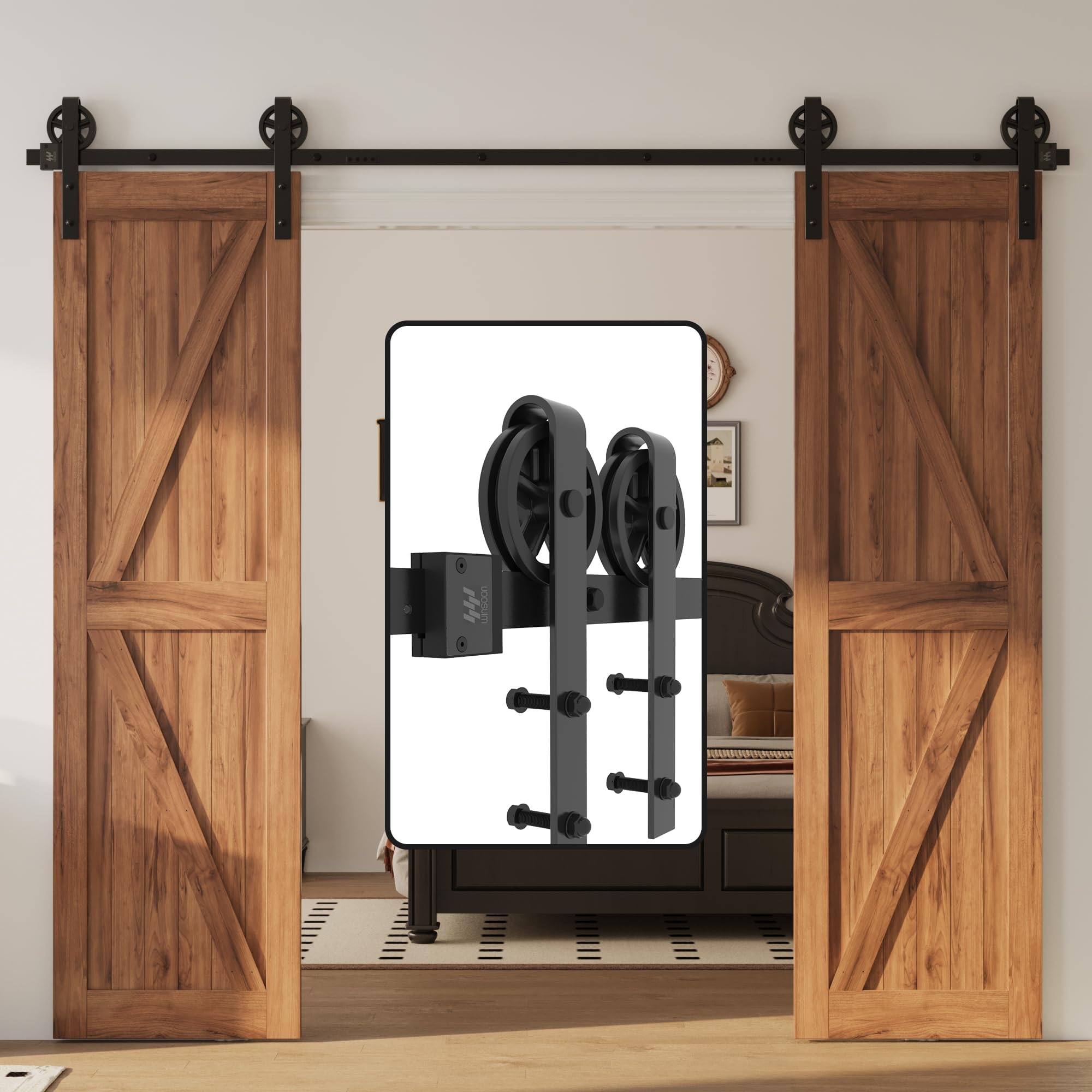 Double Barn Door Sliding Kit - 12FT/366cm Sliding Track Barn Door ...