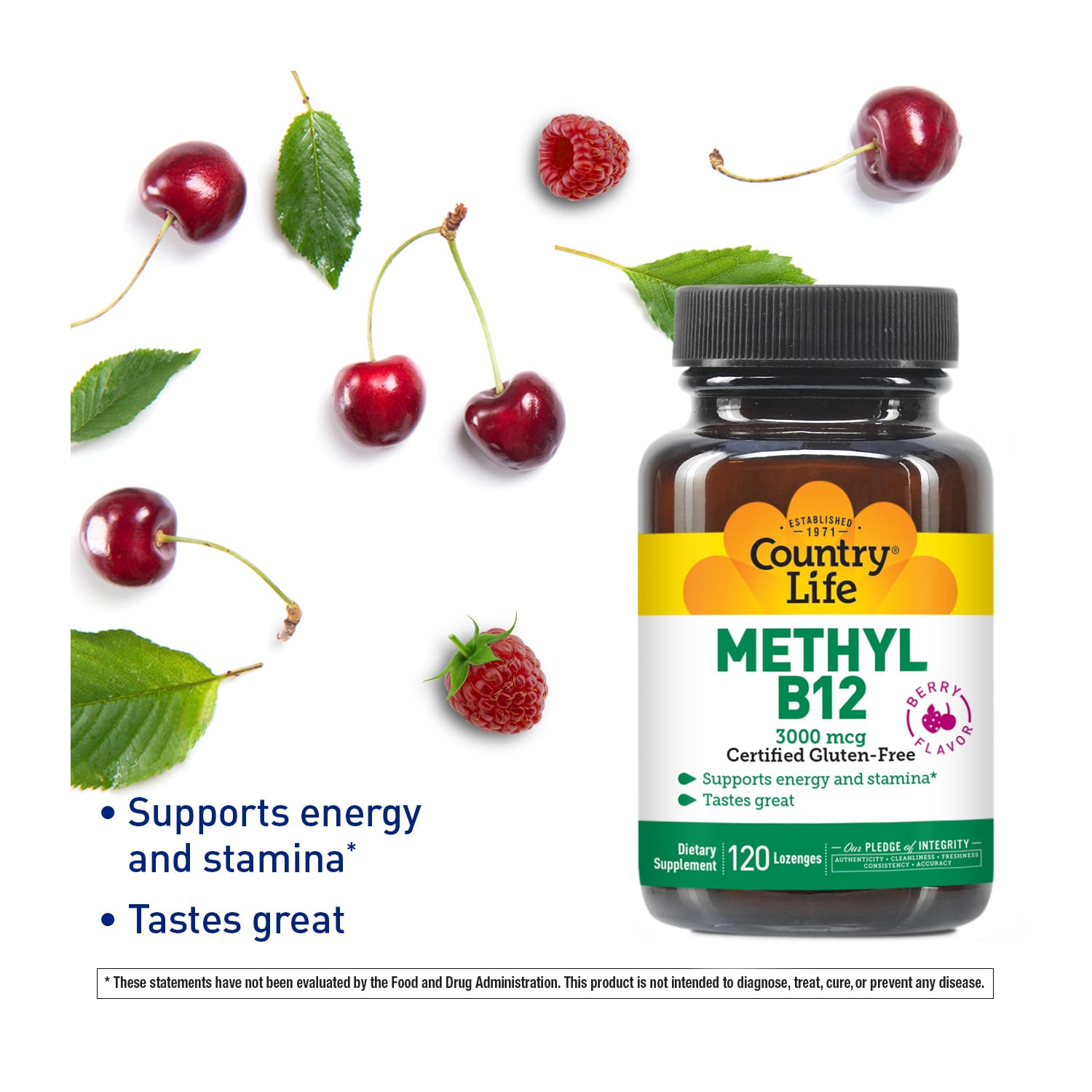 Country Life Methyl B12, 3000 mcg em Pastilhas Veganas, Suporte à ...