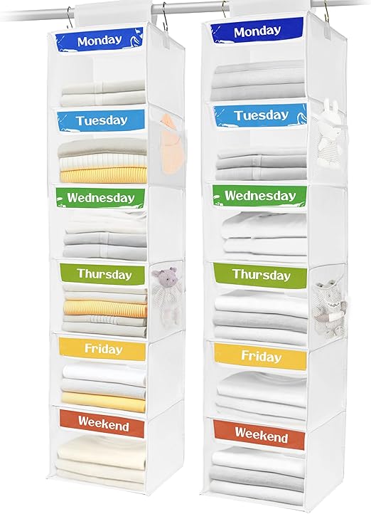 Amazon.com: AELS 6-Shelf Weekly Clothes Organizer Set of 2, Hanging ...