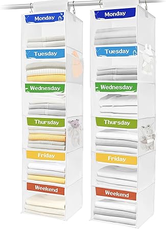 Amazon.com: AELS 6-Shelf Weekly Clothes Organizer Set of 2, Hanging ...